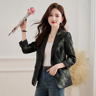 春JX2608-0季新款女装时尚洋通勤百搭修身显气装瘦花小西印外套