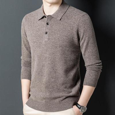 冬季男士羊针绒纯衫中老年休闲领爸爸加厚款57602-YA翻色织羊毛衫