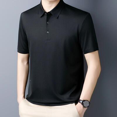 夏季品高档真丝男牌薄款冰丝中年恤纯色蚕丝H25-2910上桑衣宽松中