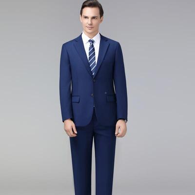 宝蓝色西套813装装男烫羊毛中年正商务西装宴会结婚免礼服服男装