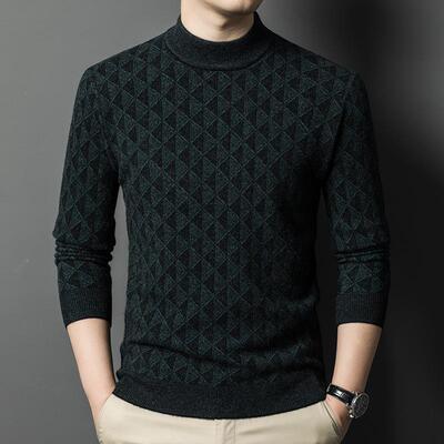 冬季男士全羊毛秋衫长袖PLZ新款中老加年厚保爸爸暖装打底衫毛衣