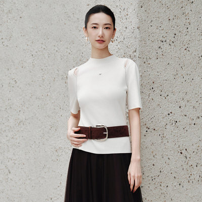 歌蒂诗2026专柜春季新款高级气质镂空设计修身毛织短袖 8G13Z1625