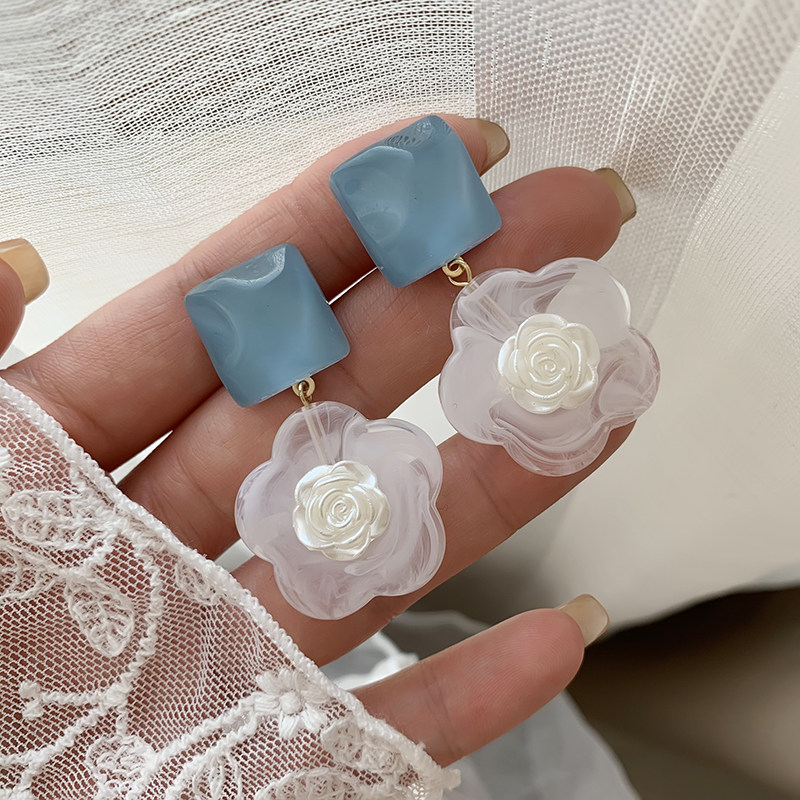 s925清新花朵耳钉2021年新款夏季耳环小众设计高级感耳夹女无耳洞