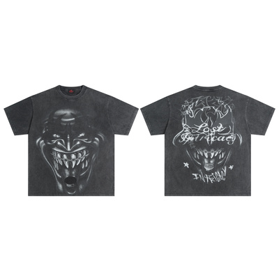 Lost intricacy洗水人像印花烫钻美潮嘻哈高街纯棉圆领短袖T恤衫