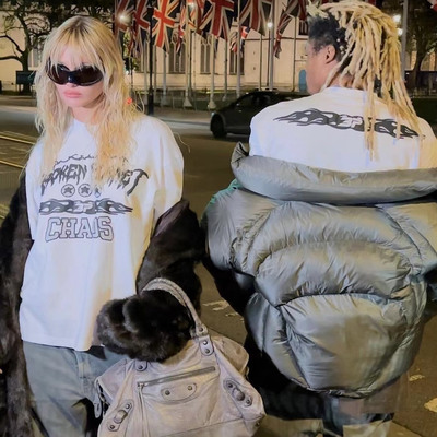 BROKEN PLANET发泡字母闪电印花美潮嘻哈高街ins纯棉圆领短袖T恤