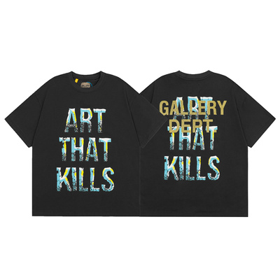 GALLERY DEPT美式烫金字母做旧ins潮牌高街宽松百搭纯棉短袖T恤衫