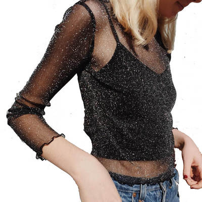 All-match bright silk mesh bottoming shirt百搭亮丝网纱打底衫