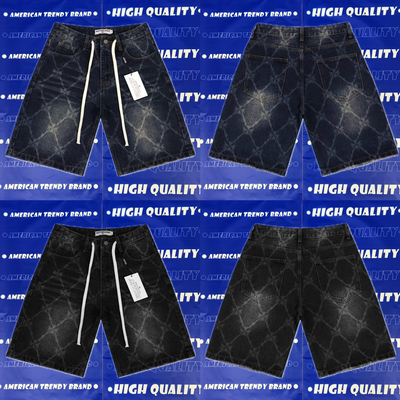 美式街头复古牛仔五分短裤男宽松