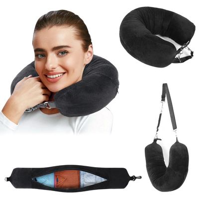 Travel Neck Pillow with Fillable Clothing U-Shaped Pillowcas