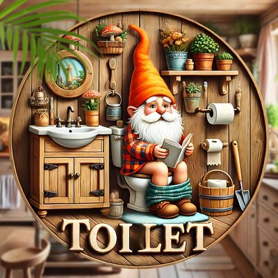 Country Farmhouse Style Wooden Toilet Sign, Charming Dwarf D