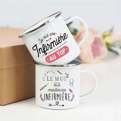 Best Nurse French Printed Enamel Mugs Coffee Cups Drink Wine