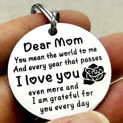 Stainless Steel 'Dear Mom I Love You' Keychain - Perfect Gif