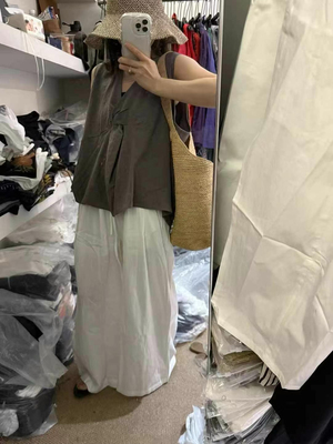 韩系v领扭结麻料无袖背心衬衫女25夏新款宽松气质设计感小衫上衣