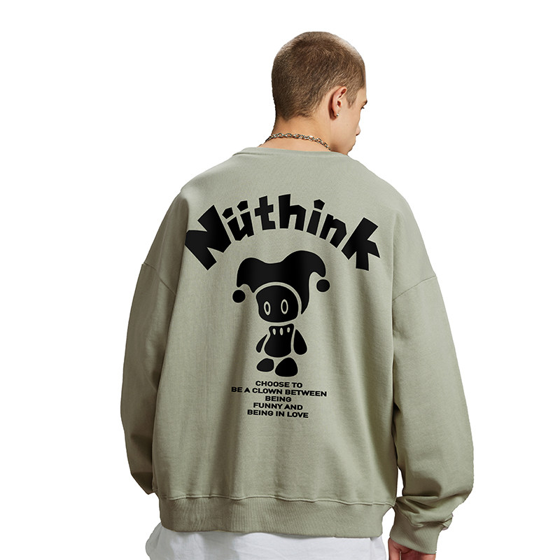 Nuthink美式潮牌加绒加厚小丑圆领卫衣男潮宽松大码男士保暖上衣_虎窝淘
