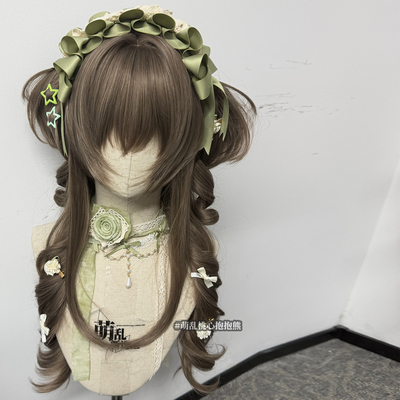 萌乱桃心抱抱熊+亚麻灰棕cla假发lolita无属性doll双马尾双马尾卷