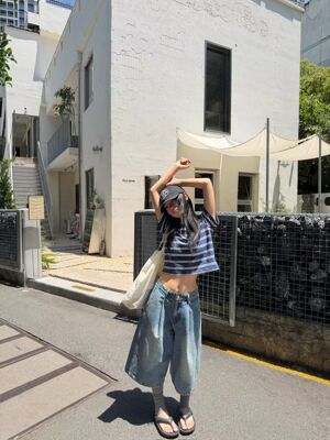 LOST LAND正品～条纹短袖T恤韩系百搭上衣+牛仔裤八分裤夏季新款