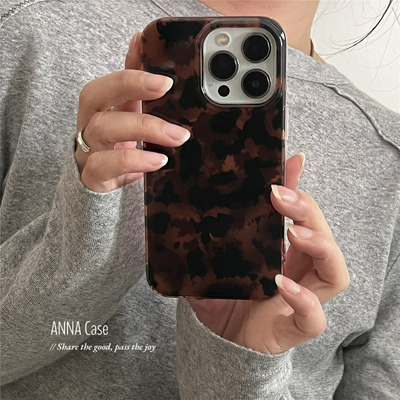 韩国ins高级棕黑豹纹磁吸手机壳