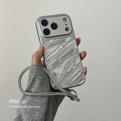 高级银色水波纹大视窗闪钻挂绳