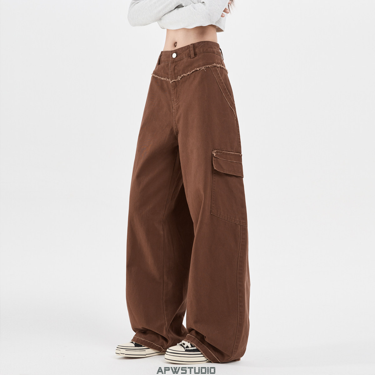 APWSTUDIO美式复古做旧多口袋工装裤男女款宽松直筒休闲阔腿长裤