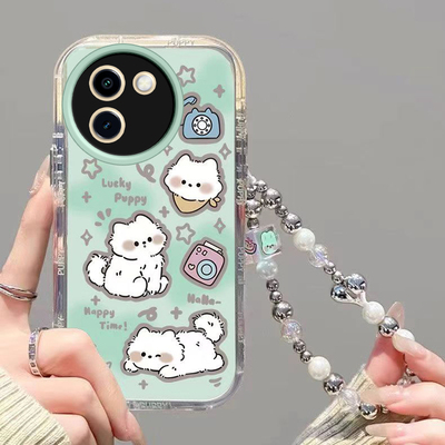 适用vivoy100手机壳新款Y100i/y200i镜面y53s保护套vovoy52s全包y31s标准版防摔y33sy32t/y30g/y93小白猫可爱