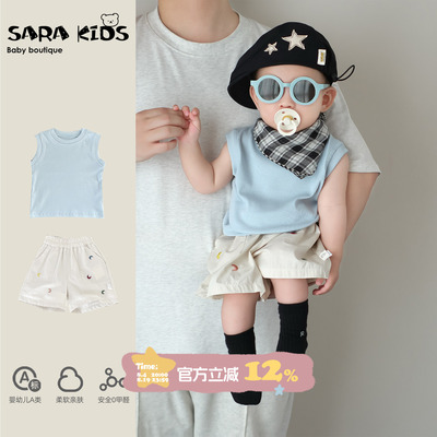 婴幼儿夏天小套装26新款宝宝衣服分体外出服夏季婴童背心短裤夏装