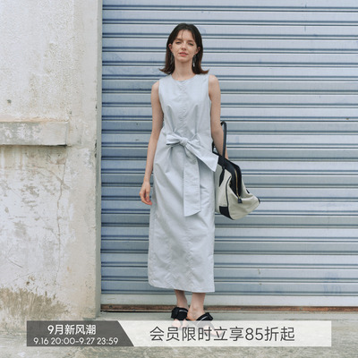 【双生海雾】BiLLconch雾蓝蝴蝶结无袖牛仔连衣裙收腰显瘦长裙夏