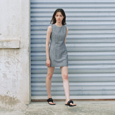 【不完美钻石】BiLLconch亚麻破洞烫钻无袖修身显瘦连衣裙千禧裙