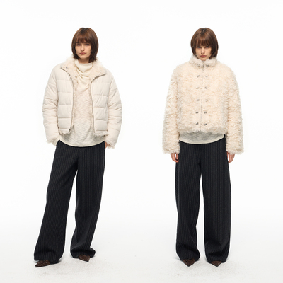 【A/B面宣言】BiLLconch双面穿毛毛短外套银扣装饰气质款棉服女