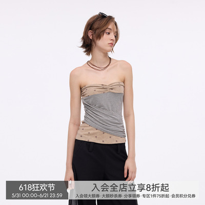 【旧梦波点】BiLLconch复古波点拼接抹胸上衣女设计感辣妹裹胸