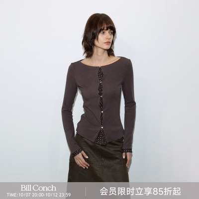 【波点剪影】BiLLconch假两件长袖t恤女波点拼接修身打底上衣内搭
