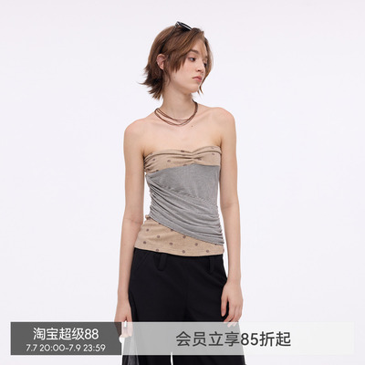 【旧梦波点】BiLLconch复古波点拼接抹胸上衣女设计感辣妹裹胸