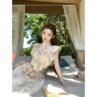 迟伞伞定制蕾丝上衣蕾丝半裙套装