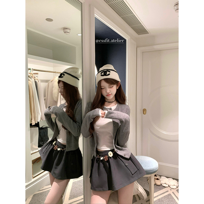 迟伞伞miu系假两件针织开衫