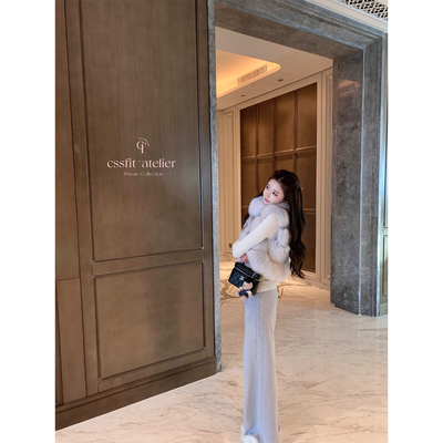 迟伞伞侧面麻花羊毛针织长裤