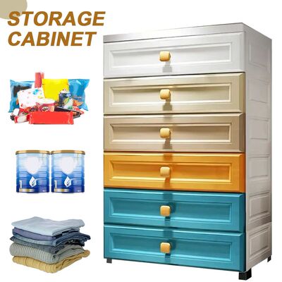 6 Layer Storage Cabinet with Wheels and Drawers Plastic