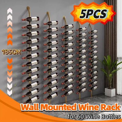 5 Pack Wall Mounted Wine Rack for 60 Wine Bottles Metal