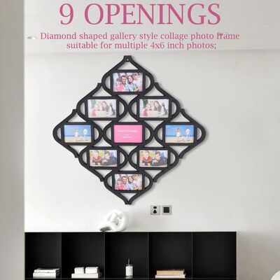 4x6In Wall Photo Frame Collage Diamond Shaped 9 Grid Photo