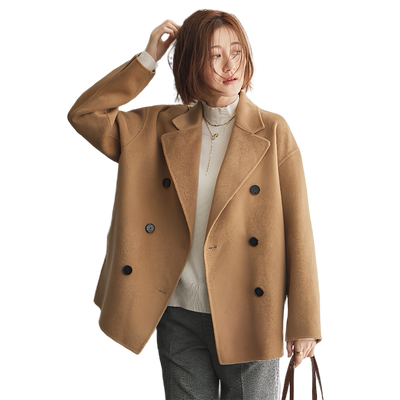 羊毛桑蚕丝混纺毛呢外套商场同款