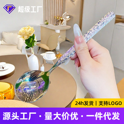 Stainless steel ice cracked round head spoon, high-end hous