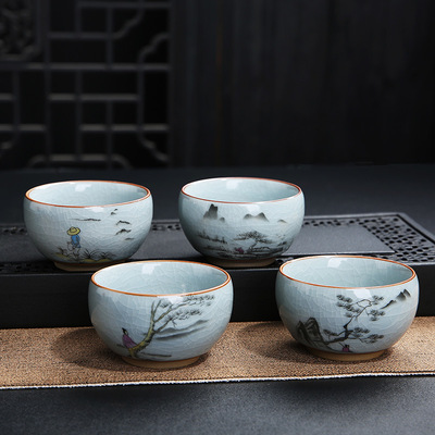 Tea cup, ceramic, tea tasting cup, hand-painted Ru kiln, op