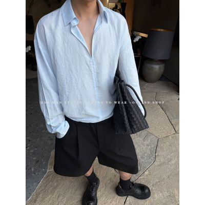 ESC MAN STUDIO/干净气质 慵懒风休闲亚麻衬衫系带收腰宽松上衣