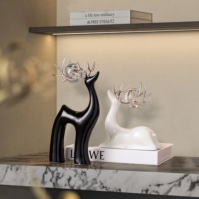 水晶球小鹿客厅摆件高端大气上档