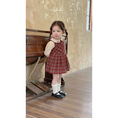 秋季女宝宝格子娃娃领百褶连衣裙