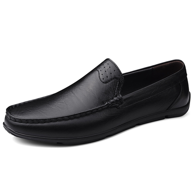 男真皮一脚蹬平底懒人豆豆鞋