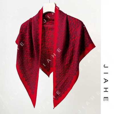 加禾【赤焰华章】重磅绵羊毛披肩丝巾三角巾150*75