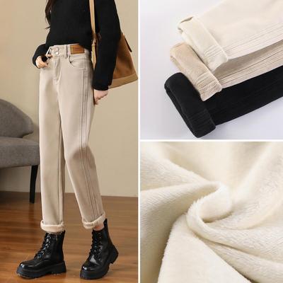 冬季加绒厚哈伦牛仔裤女小