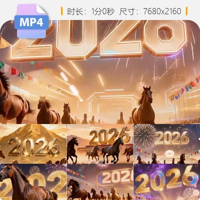 高清2026马年万马奔腾贺原创岁庆典舞台开场背景视频素材