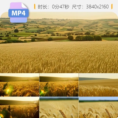 高清小麦种植麦田金秋田野丰收三农耕作黄灿穗乡村景象粮视频素材