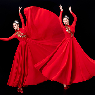 亲吻我的祖国红色现代舞大摆裙