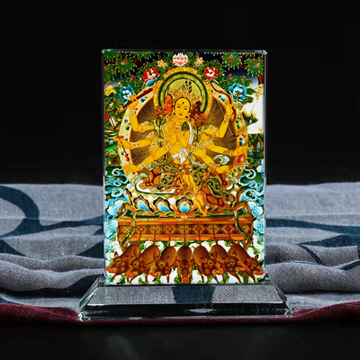 定制摩力菩萨佛母画像具水晶玻璃摆件光支桌面工艺品天家居摆台